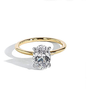 CUSTOMIZE JEWELS 1.0Carat -7x5mm Oval cut Moissanite Solitaire Engagement Ring with Hidden Halo Lab Grown Diamond and Plain Band 14k Gold,D-VVS1 (White Gold, 6)