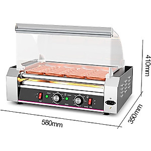 TREEYX 7 Roller Grill Hot Dog Warmers Cooker Machine Stainless Steel with Dual Temp Control, Detachable Acrylic Cover LED