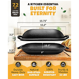 CRUSTLOVE Cast Iron Bread Pan with Lid - incl. Sourdough Bread Baking Supplies like Banneton Bread Proofing Basket - 7.2QT Bread Oven Dutch Oven for Bread Baking Cast Iron Pan Scoring Tool Lame