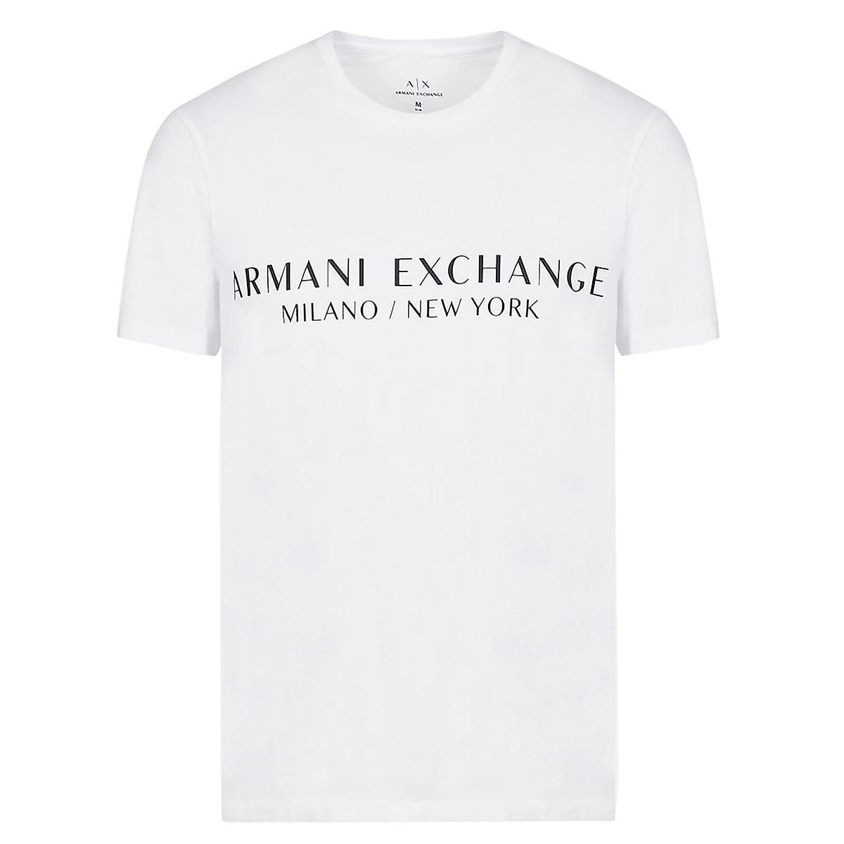 A｜X ARMANI EXCHANGE Men's Short Sleeve Milan New York Logo Crew Neck T-Shirt, White, L