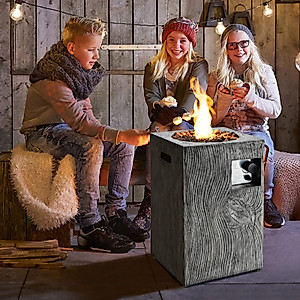 Tangkula 16 Inch Patio Propane Fire Pit, Patiojoy Electronic Ignition Square Gas Fire Pit with Protective Cover, 30,000 BTU Outdoor Fire Pit with Lava Rocks and Touch-up Pen for Backyard, Patio (Grey)