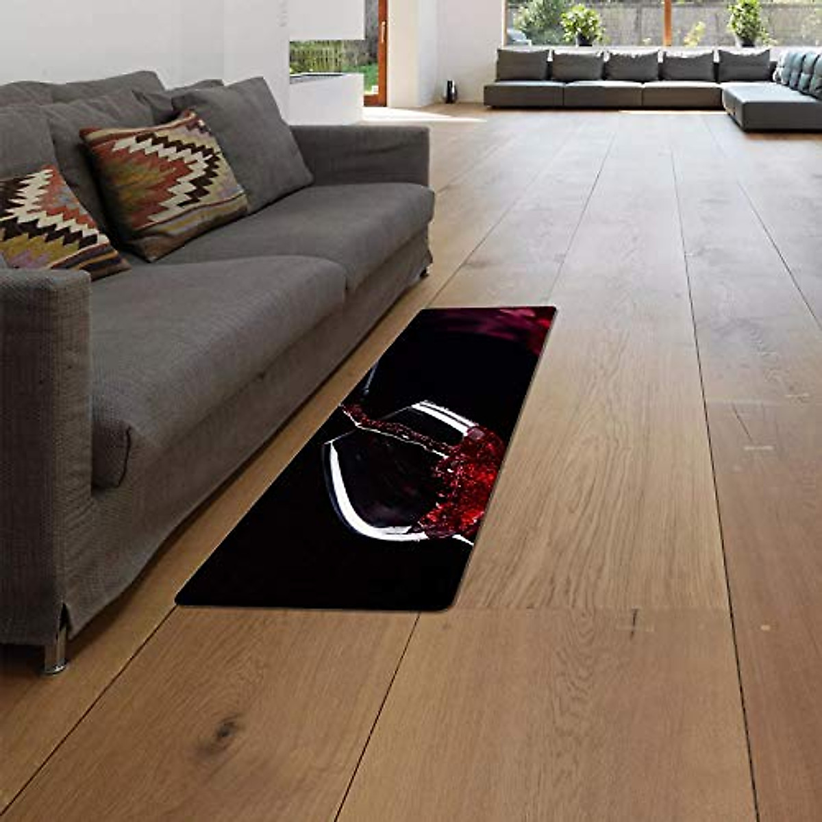 2 PCS Cushioned Anti-Fatigue Kitchen Mats and Rugs, Red Wine in Grass Absorbent Bath Mat Non-Slip Rug Accent Runner Floor Carpet Washable Indoor Doormat Standing Comfort Mat Abstract Black Background