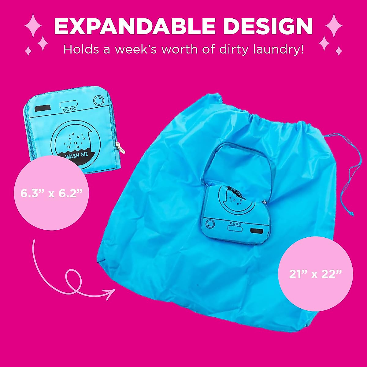 Miamica Soft Travel Laundry Bag with Zipper and Drawstring, Blue, 21” x 22” – Keep Your Dirty Clothes Separate and Your Suitcase Organized – Expandable, Durable, and Foldable Laundry Bag