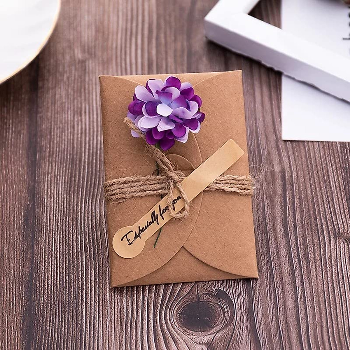 Ksix 10Pcs 4.3x6.9 Inchs Handmade Vintage Kraft Blank Note Card Thank Notes, Greeting Card, Paper Flowers Greeting Cards, Handmade Invitation Card, Birthday Party Invitation Card With Envelopes