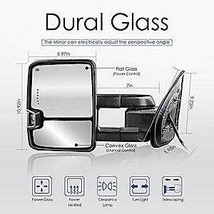 MOSTPLUS Power Heated Chrome Towing Mirrors Compatible for Chevy Silverado Suburban Tahoe GMC Serria Yukon 2008-2013 w/Swichback Sequential Turn light, Clearance Lamp, Running Light(Set of 2)