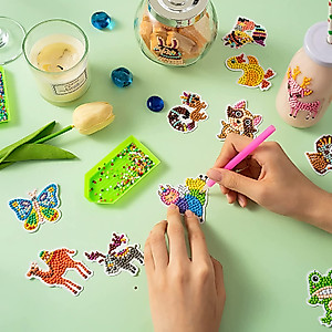 Diamond Painting Stickers Kits for Kids, ACSAUMMY 40 pcs Cute Diamond Arts Paintings Stickers 5D DIY Cartoon Diamond Painting for Kids Mosaic Stickers Gem Arts and Crafts for Kids and Adults Beginners
