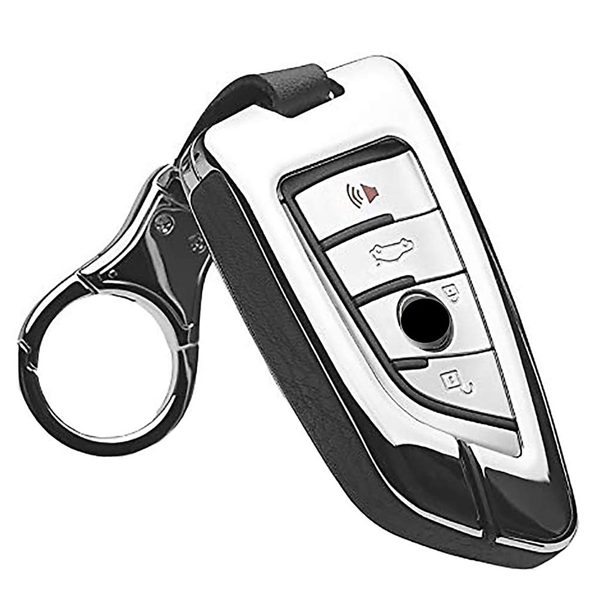 ontto Metal Leather Key Fob Cover with Keychain Key Protector Holder Jacket Skin Keyless Fit for BMW 1 2 5 7 M Series X1 X5 X6 Black