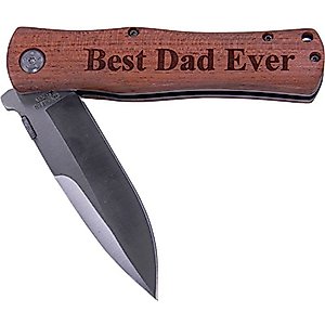 Best Dad Ever Folding Pocket Knife with Pocket Clip - (Wood Handle)