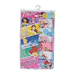 Disney Girls Princess Panty Multipacks With Favorites Cinderella, Belle, Ariel And More In Sizes 2/3t, 4t, 4, 6, 8 Briefs, 7-pack 100% Combed Cotton, 6 US