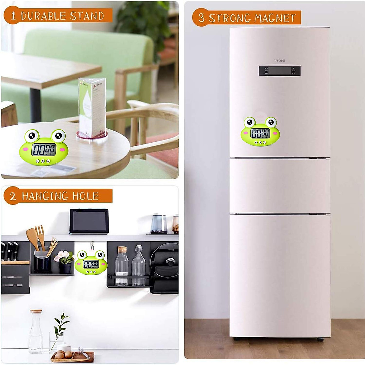 Kitchen Timer, Cute Cartoon Animal Countdown Timer, Digital Cooking Timer with Magnetic, LCD Large-Screen Visual Clock, Hangable Alarm Clock with Stand，for Cooking Bake Sport Game (Timer-QW)