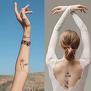 ANIUVOT Small Semi Permanent Tattoos Flower & Space for Women Teen Girls 10 Sheets, Plant-Based Ink, Realistic Temporary Tattoos Sun Moon Stars, Dandelion, Clover, Long Lasting for 1~2 Weeks