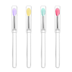 LORMAY Silicone Lip Brushes with Transparent Handles and Caps. Perfect Applicators for Cream Lip Mask, Eyeshadow, and Lipstick (4pcs, Multicolor)