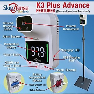 SkinDfense K3 Plus Advance Automatic Temperature Monitor – Infrared Machine with Floor Stand – Non Contact Digital Forehead Scanner System for Adults & Children