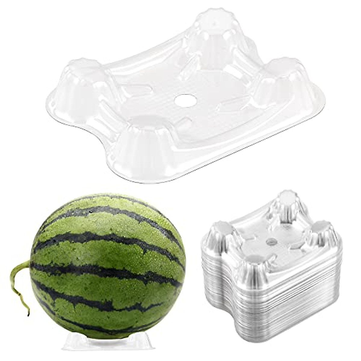 kemengsuer 100 Pieces Plastic Melon Cradle, Fruit & Vegetable Cradle Stands, Holds up to 20 lbs, Clear Plastic Melon Support Cradle for Keep Watermelon Off of The Ground(13.5 x 10.5cm/5.11 x 4.13inch)