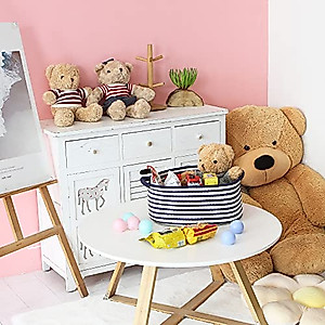 Sea Team Oval Cotton Rope Storage Basket, Woven Storage Bin, Nursery Storage Container with Handles, Diaper Caddy, Baby Shower Basket, Storage Box, Organizer, 15 x 11 x 6.5 Inches (Medium, Navy Blue)