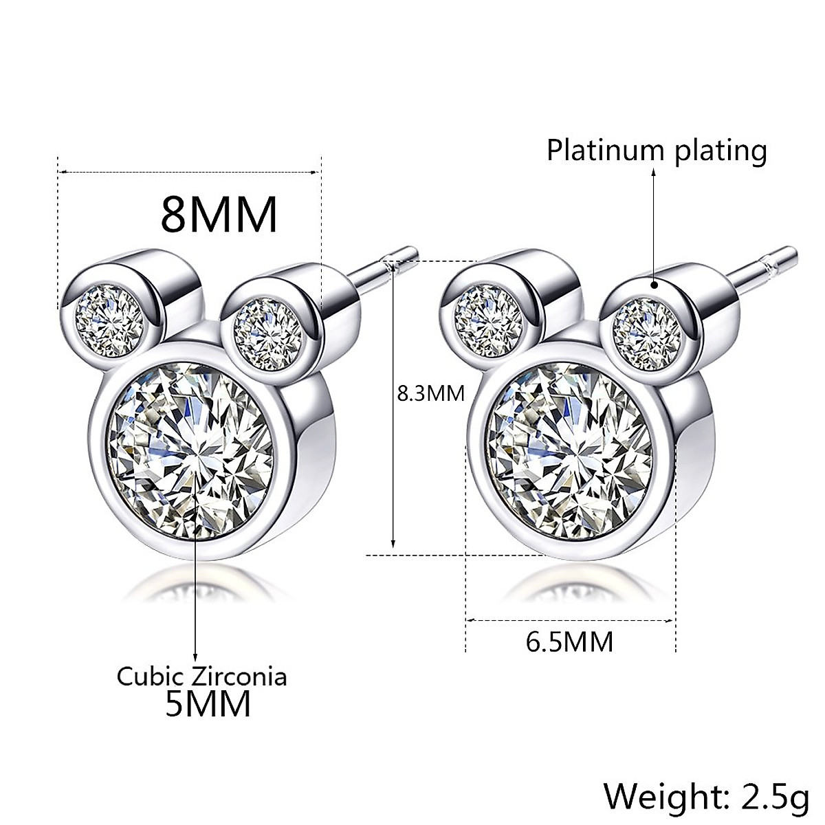 WEILYDF Women's Mickey Stud Earrings Mouse Shape Rose Gold Platinum Plated Zircon Crystal Fashion Jewelry Earring For Women Party Gifts