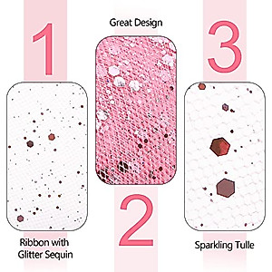 Glitter Tulle Rolls, 6” by 50 Yards (150FT) Sparkling Tulle Spool Ribbon Sequin Tulle Netting Fabric for Tutu Skirt Wedding Birthday Baby Shower (Pink)