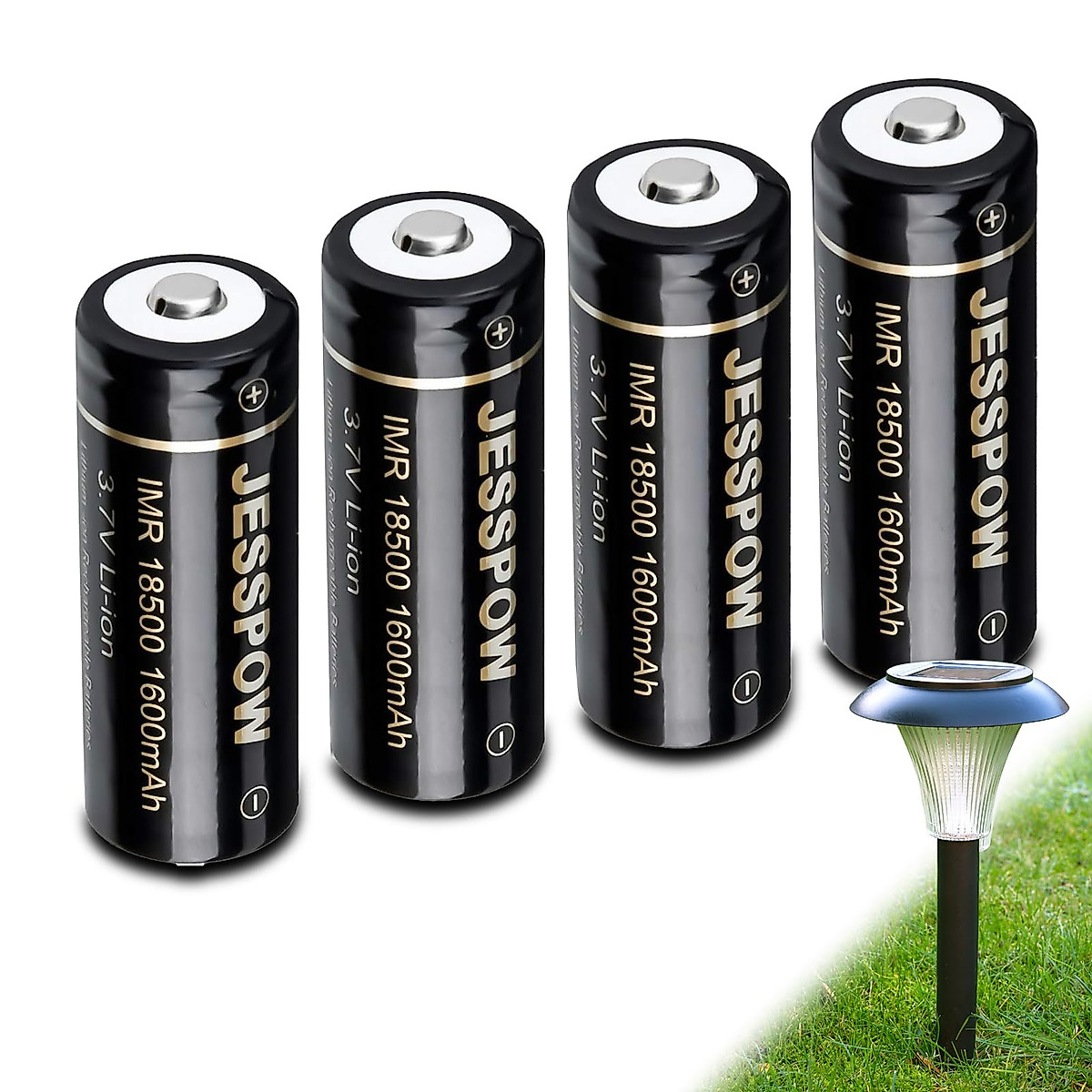 JESSPOW 18500 Rechargeable Batteries, IMR 18500 Rechargeable Li-ion Battery 1600mAh 3.7V [ for Flashlight, Solar Garden Light ] with Button Top (4Pack)