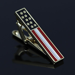 MENDEPOT American Flag Tie Clip USA Flag Tie Bar In Gift Box Men Patriotic Flag Clasp (Gold)