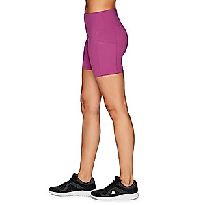 RBX Biker Shorts for Women Buttery Soft Bike Shorts Fitted Yoga Shorts High Waisted Workout Shorts with Pockets Athletic Fit Running Short for Training, Lounging, Gym, Pilates 5-inch Dark Magenta XL