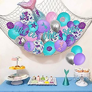 Under The Sea Mermaid Party Balloons Banner Net Backdrop Kit Girls Birthday Backyard Fence Decoration Mermaid Tail Ocean Theme Scene Photography Background Ideas Supplies