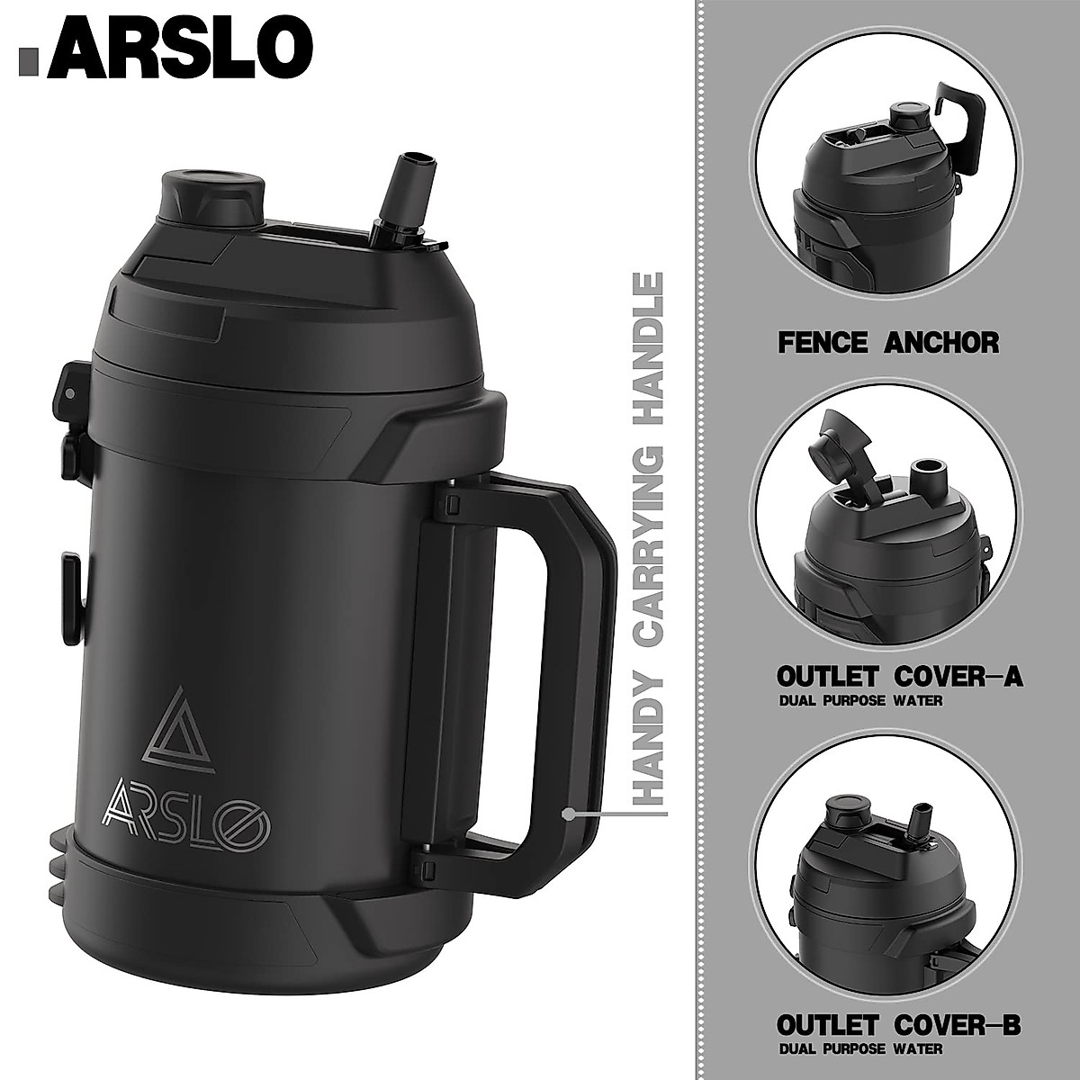 Arslo Sports Water Jug - Gallon Water Bottle - Large Insulated Stainless Steel Bottle for Gym, Workouts, Basketball, Football, Soccer - Keep Water Cold for Up To 24 Hours - 108Oz (Black)
