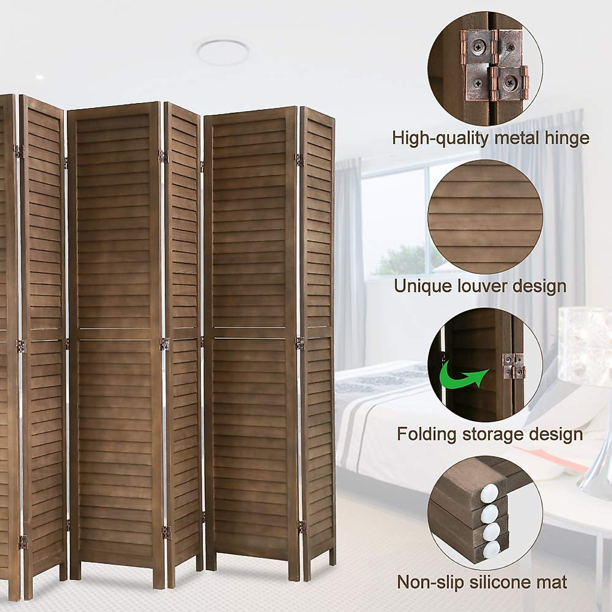 Room Dividers and Folding Privacy Screens, 6 Panel 69 inch Tall Portable Room Seperating Divider, Handwork Solid Wood Room Divider Wall, Room Partitions and Dividers Freestanding for Home Office