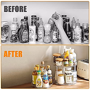 Eeci Lazy Susan Turntable 2-Tier Spice Rack Spinning Cabinet Organizer Rotating Condiment Tray Spinner for Pantry Kitchen Vanity Bathroom Jewelry Container Makeup Holder Cosmetic Storage 9Inch Clear