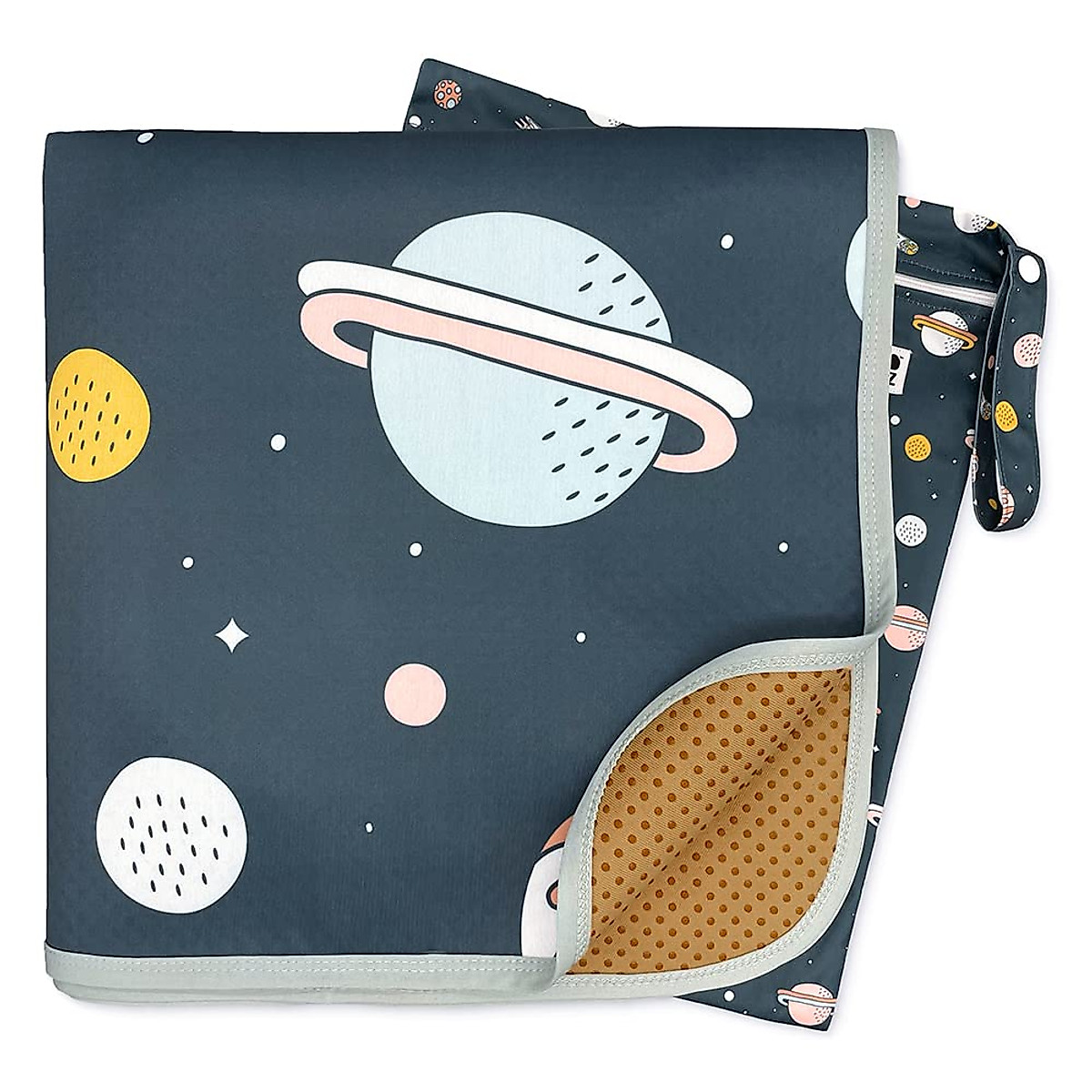 WildCubz 51" Heavy Duty Baby Splat Mat for Under High Chair | Includes Wet Bag | Premium Washable Toddler Mat | Baby Led Weaning | High Chair Mat for Floor | Craft Mat | Splash Mat (Space)