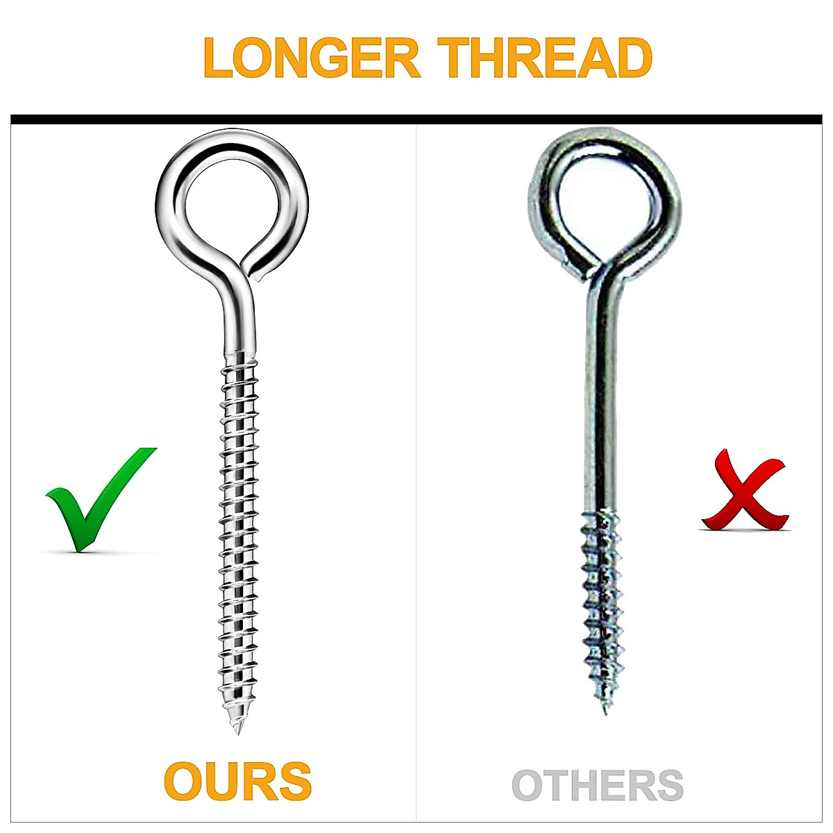 Eye Hooks Screw in Heavy Duty，304 Stainless Steel Eye Bolt，3.5 Inches Long Eye Screws Ring ，Swing Hooks for Hammock Stand, Swings Chair,Yoga , Indoor & Outdoor，Self Tapping Screws 4 Pack