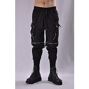 MOKEWEN Men's Women Rivet Zipper Decorate Pockets Cargo Jogger Active Pants 32-33