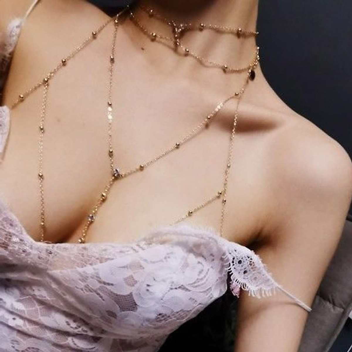 Blindery Rhinestone Chain Bra Sexy Gold Body Chain Bikini Body Jewelry Bra Jewelry Party Rave for Women