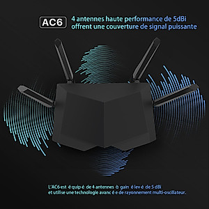 Tenda AC1200 Dual Band WiFi Router, High Speed Wireless Internet Router with Smart App, MU-MIMO for Home (AC6),Black