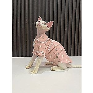 Sphynx Hairless Cat Clothes Autumn Cartoon Pattern Pajamas Air Cotton T-Shirts Comfortable Kitten Shirts Pet Clothes for Cat (M(4.4-5.5lbs), Pink)