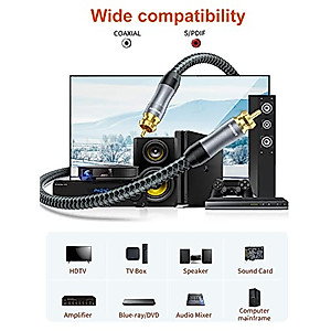 VANAUX Subwoofer Cable, 3.2ft Digital Coaxial Audio Cable, RCA to RCA Cables,Male to Male[20AWG,Gold-Plated,Braided Jacket] for Home Theater, HDTV, Amplifier Speaker Soundbar(1m/3.2ft)