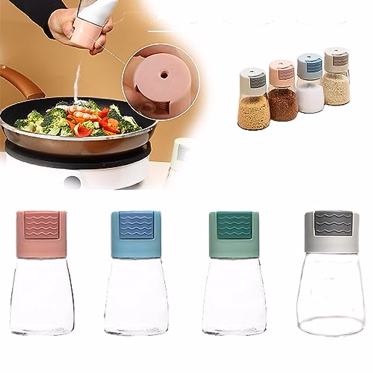 Salt and Pepper Shakers Precise Quantitative Push Type, 0.02oz Metering Salt Shaker Glass Metered Salt Dispenser, Press 0.5g Intake of Salt Air-Tight Glass Seasoning Condiment Bottle,