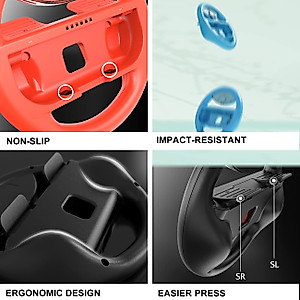 momen Switch Steering Wheel for Switch Controllers, Switch Racing Wheel Handle Kit for Joy-Con Controllers 4 Pack Perfect for Switch Rracing Game (Black, Blue, Red)