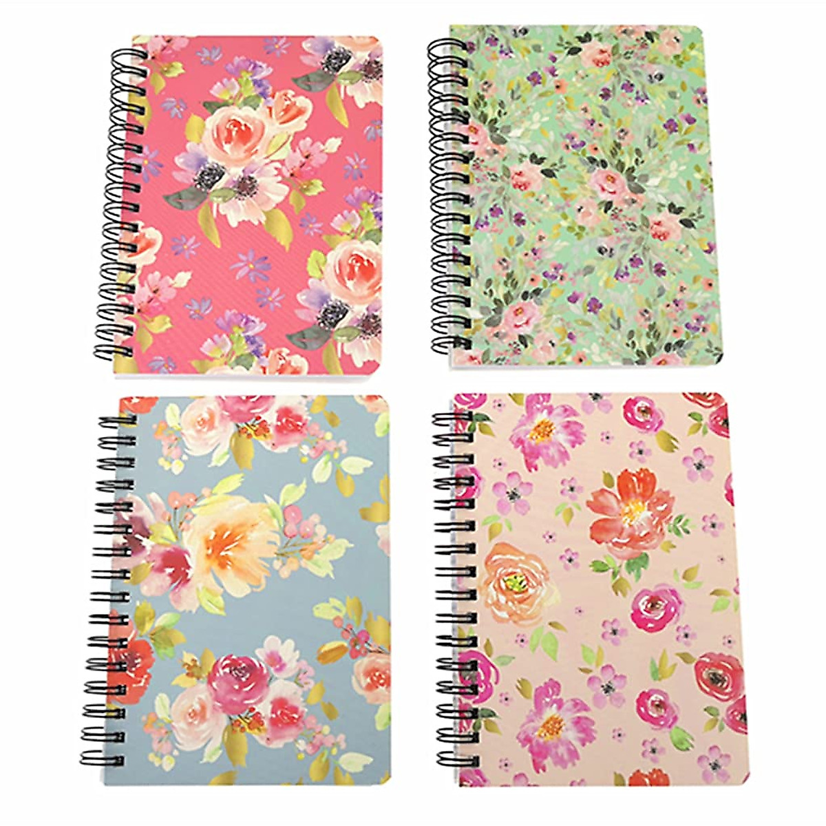 4 Pack A5 Spiral Notebook Journal,Wirebound Ruled Sketch Book NotePad Diary Memo Planner,A5 Size(8.3X5.7") & 80 sheets (Floral)