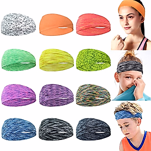 CÉLLOT 12 Colors Sweat Headbands Breathable Athletic Sweatbands Yoga Sports Headbands for Girls and Boys Soft Moisture Wicking Elastic Hairband for Girls and Teenagers Adults