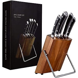 ZZWW Kitchen Knife Set, Professional 6 Piece Knife Set with Wooden Block Germany High Carbon Stainless Brown