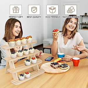 Wooden Cupcake Display Stand, Wood Rustic Risers 4 Tiers for Display Ideal Craft Funko Pop Shelves, Table Display Stand for Vendors, Earring & Ring Holder Stands, Outdoor Plant Stand Indoor-Natural