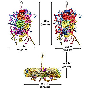 Meric Parrot Toys, Chewing Hanging Kabobs and Shredder Burrito Toys, Bright Colorful Irresistible Foraging Fest, Unleash The Amazing Amazon in Your Parrot, Conure, Cockatiel, African Grey, 3 pcs/Pack