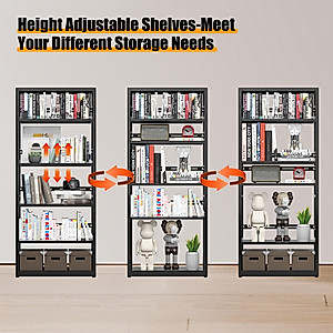 5 Tiers Bookshelf Tall Bookcase Shelf Storage Organizer Book Rack Utility Shelf Metal Shelf Adjustable Garage Shelving Organizer Rack for Kitchen Laundry Garage Bathroom Pantry Office 68" H*28"W*13"D