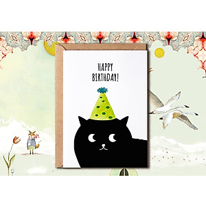 NTVShop Happy Birthday Greeting Card For Cat Lovers - Cute Black Cat Birthday Card - Lovely Birthday Card - Black Cat Card
