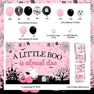 Halloween Baby Shower Decorations for Girl, A Little Boo is Almost Due Baby Shower Decorations, Halloween Balloon Garland with Baby Boxes for Pink Black Little Boo Party Decor
