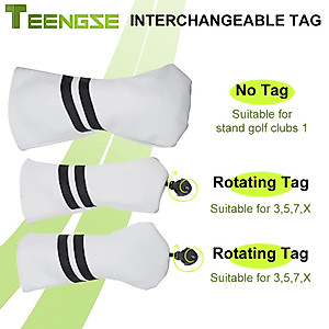 TEENGSE 3PCS PU Leather Golf Cover, Golf Club Head Covers Set with Classic Stripes for Protecting Wood Hybrid Golf Clubs, Waterproof and Lightweight