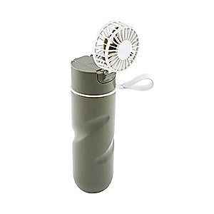 O2COOL Breezy Sip Water Bottle With Removeable Handheld Battery Powered Fan (Olive)