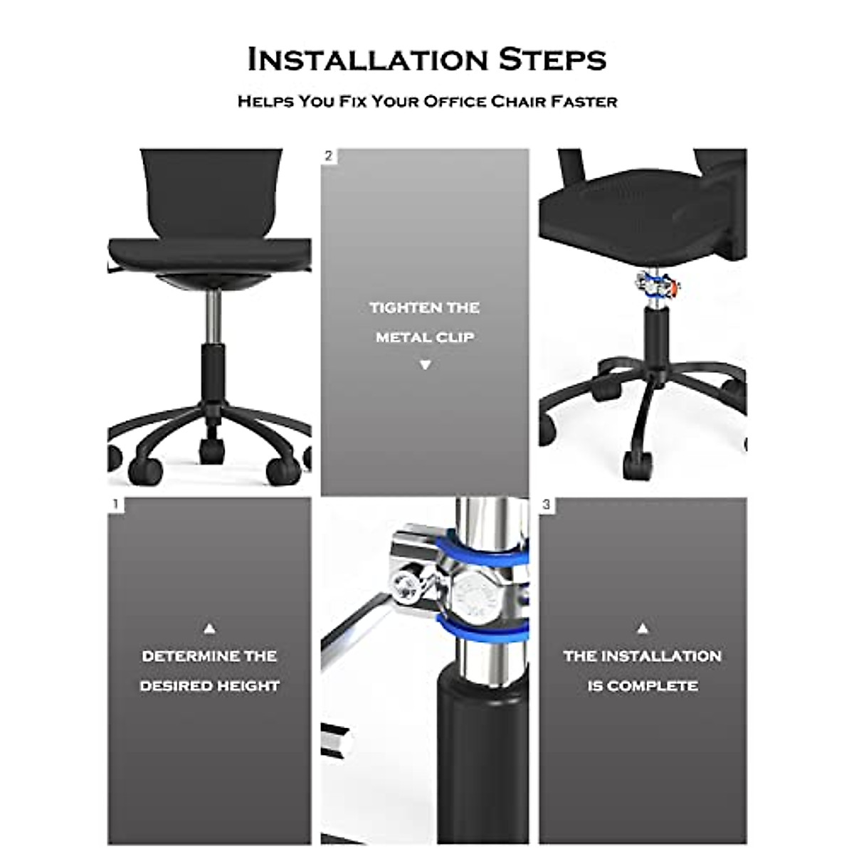 Fix Sinking Office Chair, Upgraded Chair Sinking Stop 304 Stainless Steel with Hexagon Wrench Adjustable Height Chair Saver kit with Leather Pads Support for Stop Sinking UIInosoo