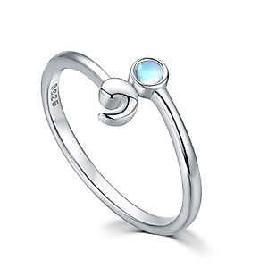 JUSTKIDSTOY Semicolon Ring 925 Sterling Silver Suicide Awareness Ring Adjustable Open Moonstone Ring Inspirational Gifts for Women Friends