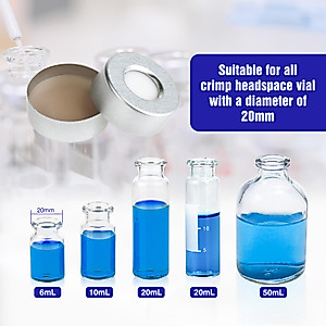 ALWSCI 500 PCS 20 mm Closure Size, Aluminum Crimp Seal with Natural PTFE/White Silicone Septa for Headspace Vial